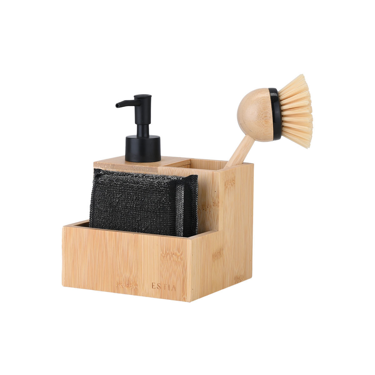 εstia Home Art. ΔΟΧΕΙΟ ΥΓΡΟΥ ΠΙΑΤΩΝ BAMBOO ESSENTIALS ΜΕ ΣΦΟΥΓΓΑΡΙΑ ΚΑΙ ΒΟΥΡΤΣΑ